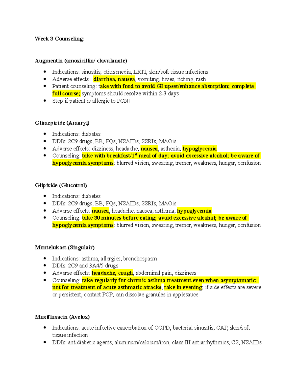 Week 3 Counseling Medications - Week 3 Counseling: Augmentin ...