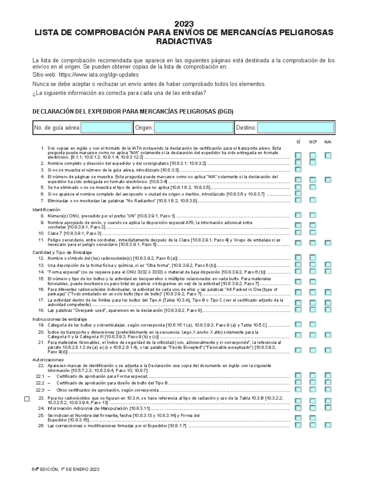 Dgr-64-es form rad-fillable - 2023 LISTA DE COMPROBACIÓN PARA ENVÍOS DE ...
