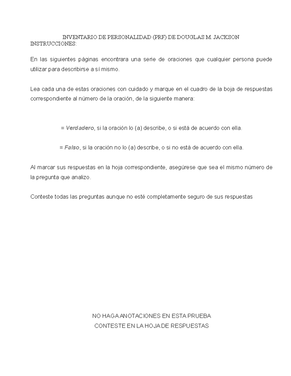 Personalidad Jackson - INVENTARIO DE PERSONALIDAD (PRF) DE DOUGLAS M ...