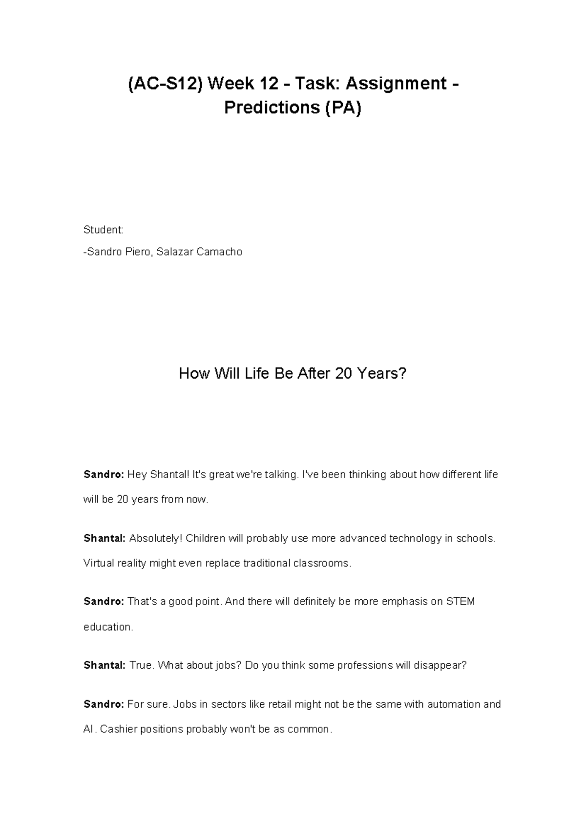 Task week 12 - TAREA ACADEMICA INGLES IV SEMANA 12 - (AC-S12) Week 12 ...