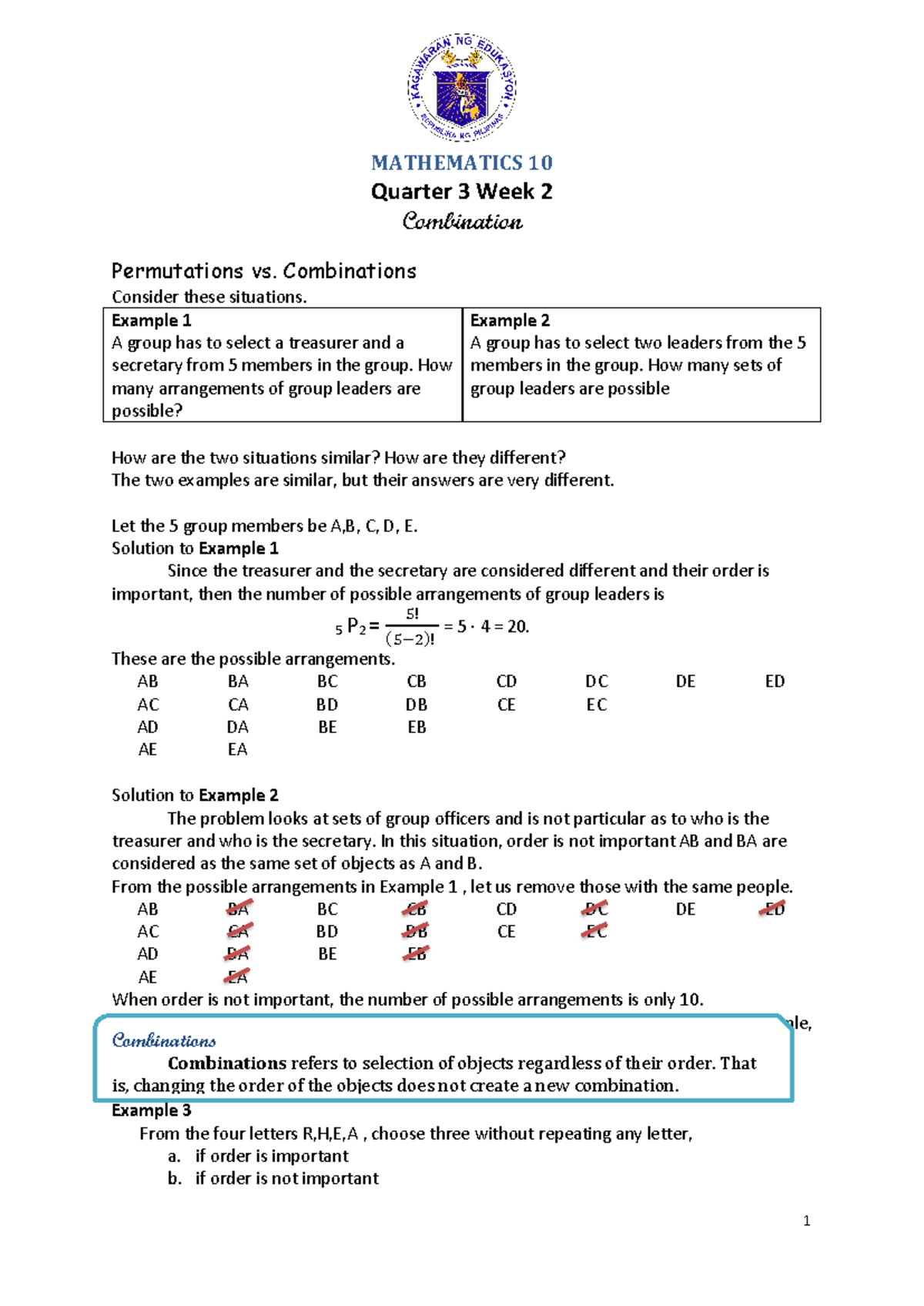Quarter 3 WEEK2 Activity Sheets - MATHEMATICS 10 Quarter 3 Week 2 ...