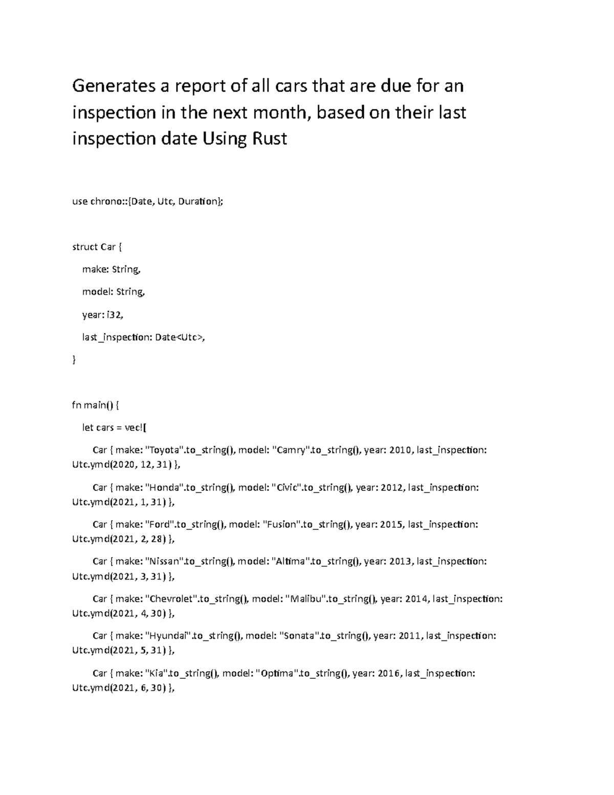Comp6076-assign 08-Rust - Generates a report of all cars that are due ...
