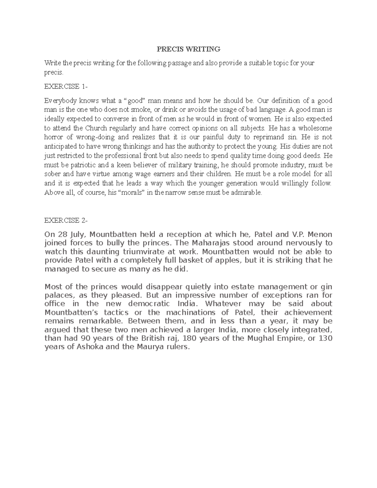 Precis Writing - Ghjvvv - PRECIS WRITING Write the precis writing for ...