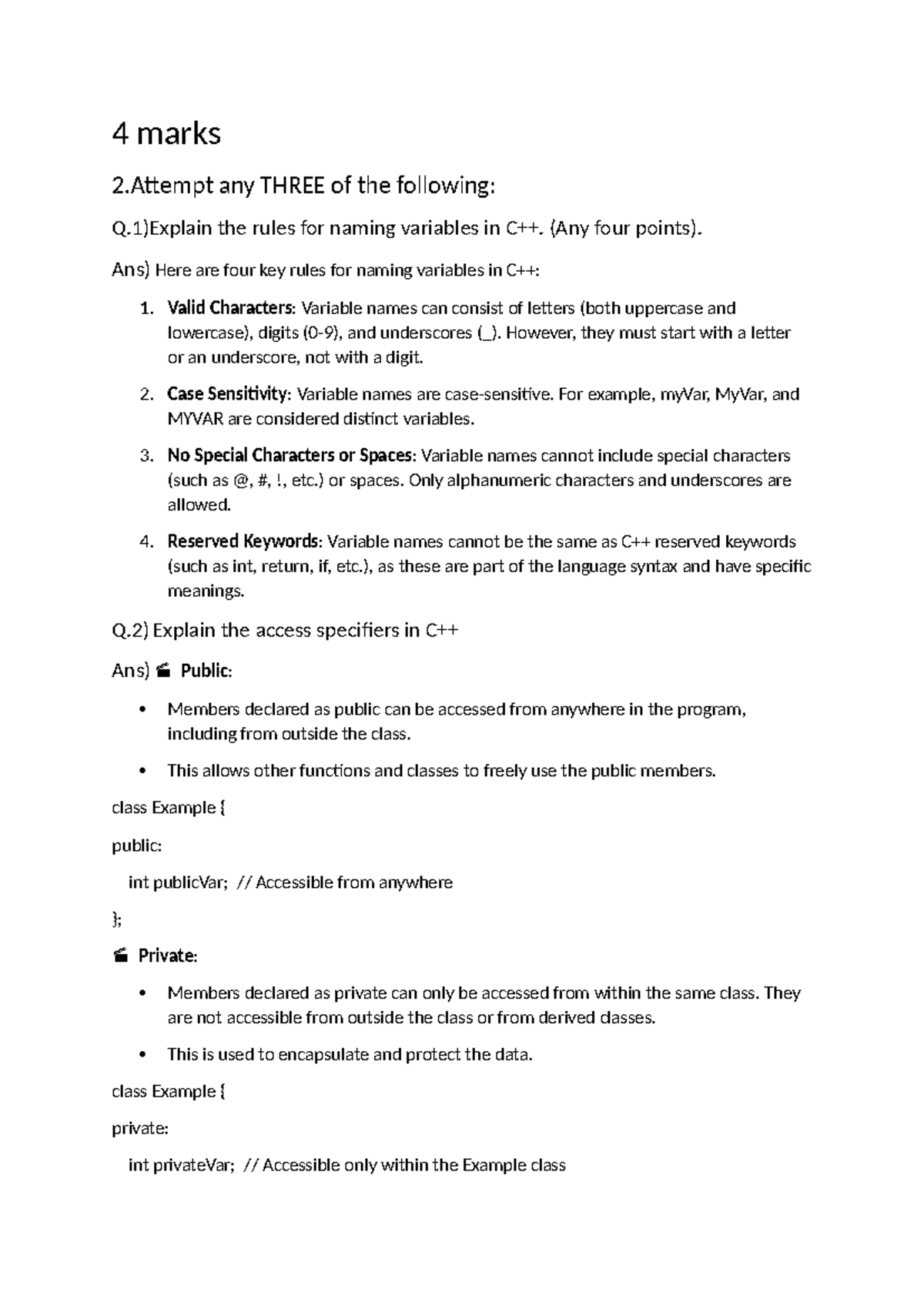 4 marks - notes - 4 marks 2 any THREE of the following: Q)Explain the ...