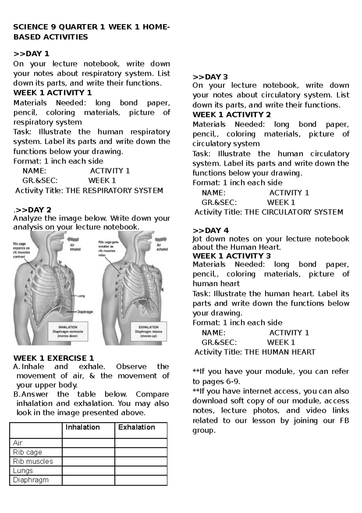 Science 9 Quarter 1 WEEK 1 HOME Based Activities Copy - SCIENCE 9 ...
