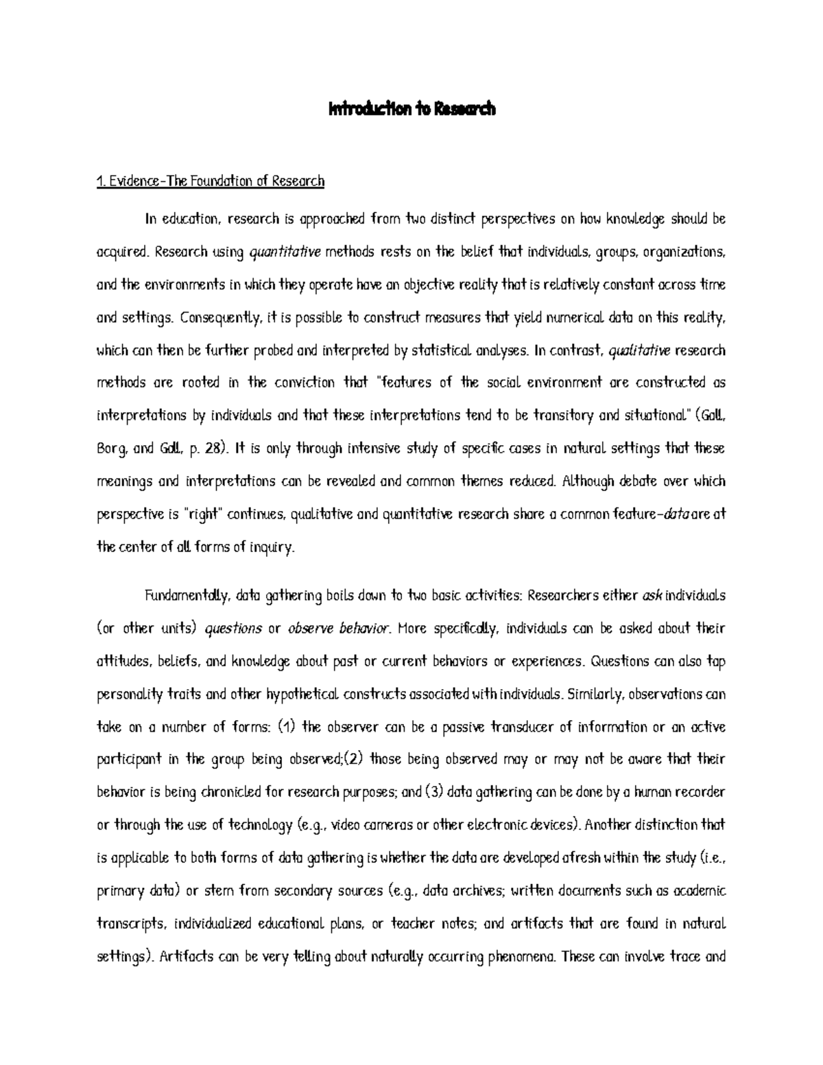 Introduction to Research - Introduction to Research Evidence-The ...