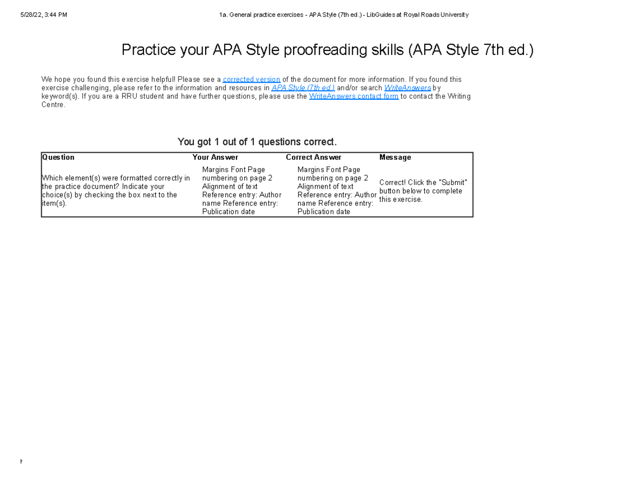 1a. Practice your APA Style (7th ed.) proofreading skills - 5/28/22, 3 ...
