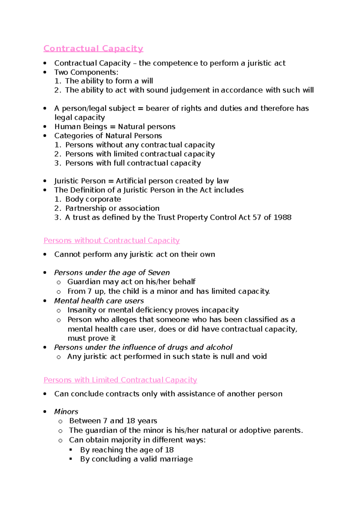 Chapter 3 - Contractual Capacity Contractual Capacity the competence to ...