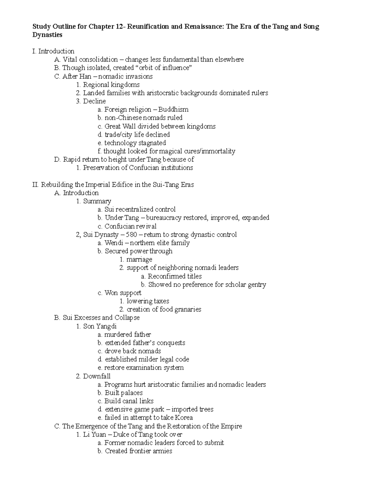 Study Outline for Chapter 12- Reunification and Renaissance- The Era of ...