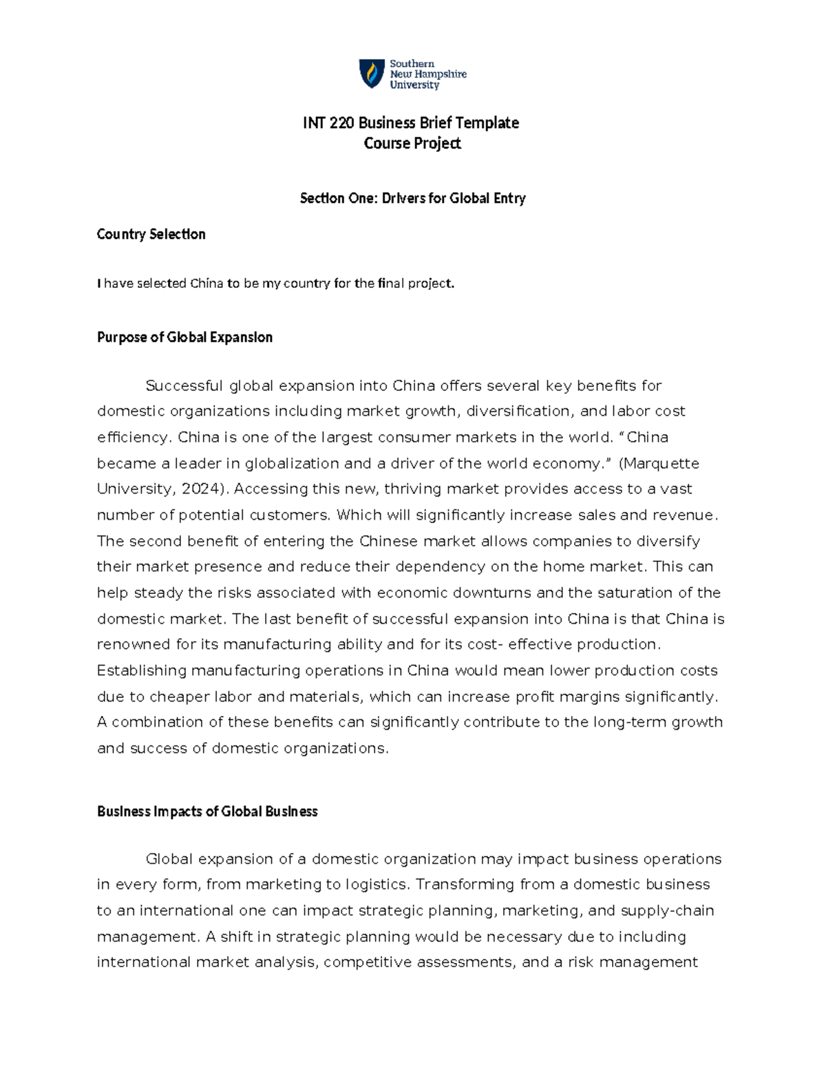 INT-220 Project New 1 - INT 220 Business Brief Template Course Project ...