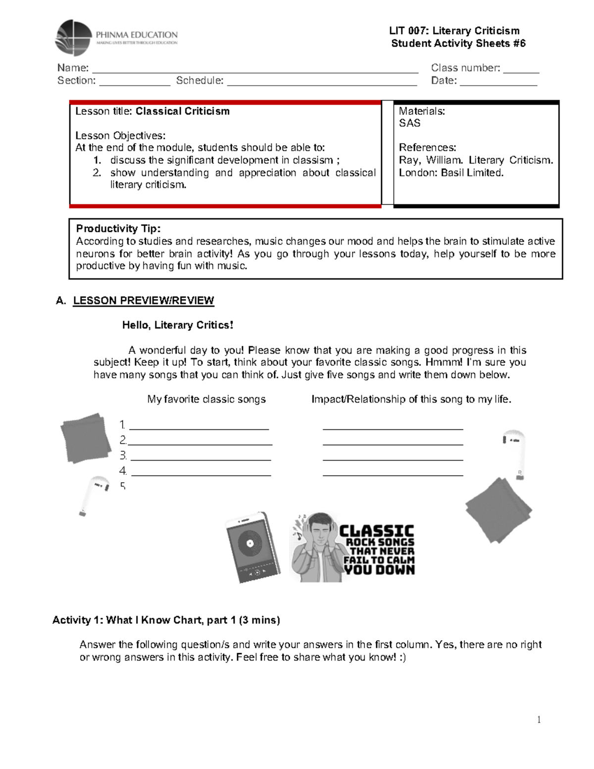 SAS#6 - LIT 007 - Student Activity Sheets # 6 Name: - Studocu