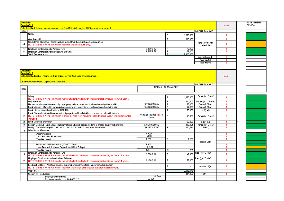 SICK TEST 1 Solution 2023 (1) - Marks ASSESSMENT REVIEW Notes INCOME ...