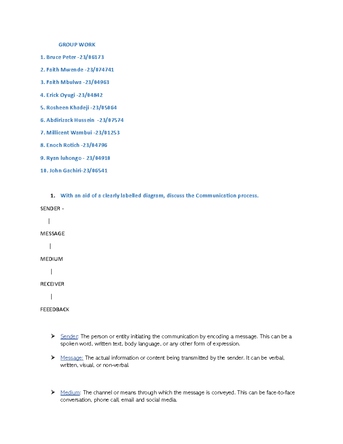 COMM Skills Assignment 1 - GROUP WORK Bruce Peter - 23/ Faith Mwende - 23/ Faith Mbulwa - 23 ...