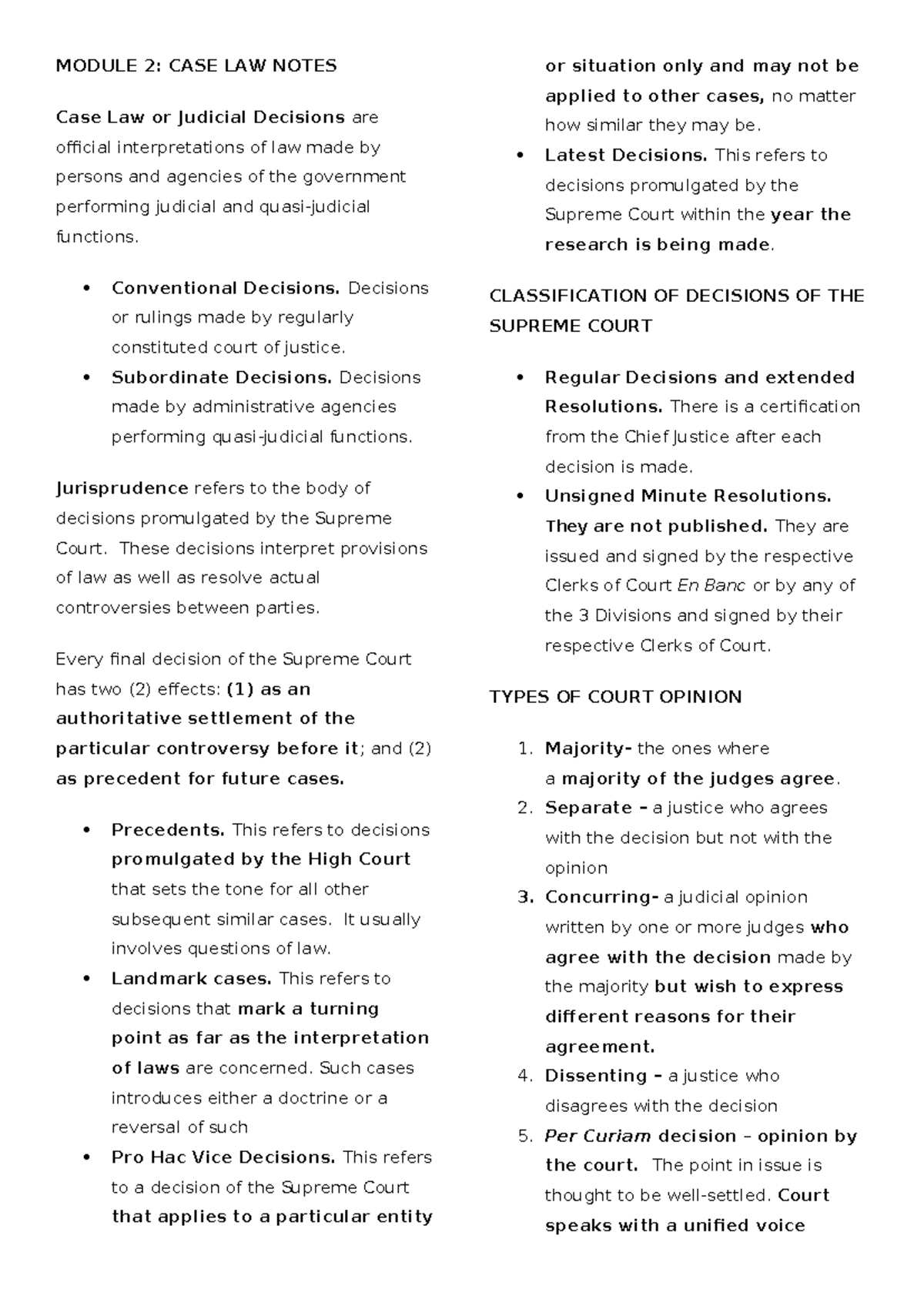 Legal research - MODULE 2: CASE LAW NOTES Case Law or Judicial ...