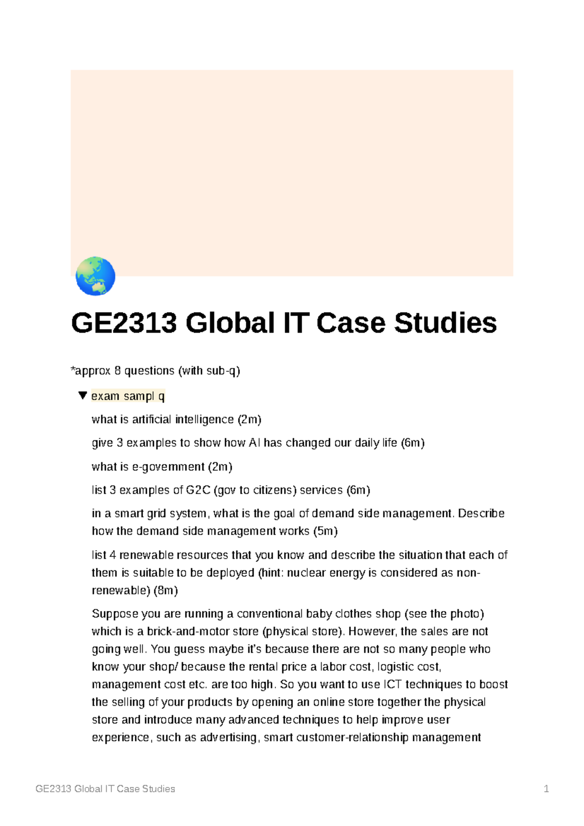 IT Case exam - City University of Hong Kong - GE2313 Global IT Case ...