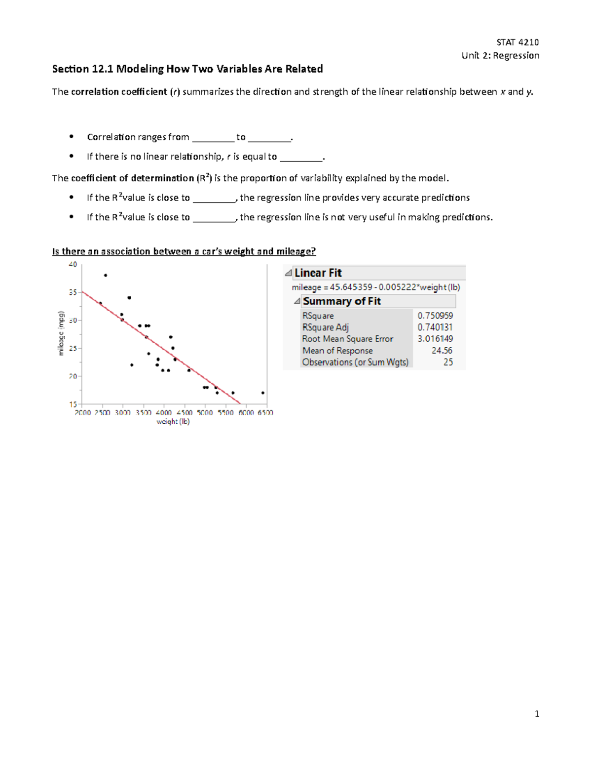 Chapter 12 notes - Section 12 Modeling How Two Variables Are Related ...