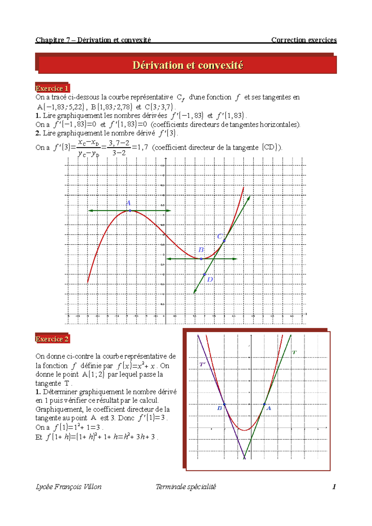 Chapitre 07 - Correction exercices - Dérivation et 240501 192135 - ####### Dérivation et ...