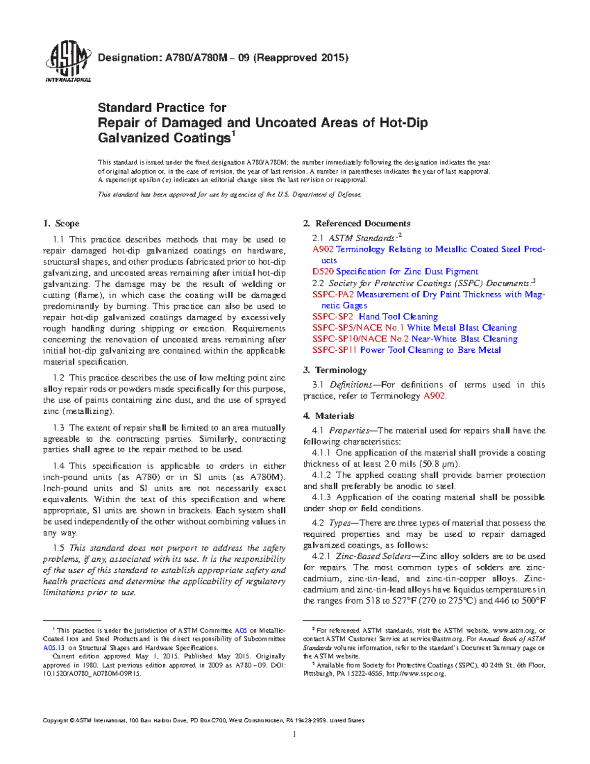 ASTM A780 & A780M - 09 (Reapproved 2015) - Designation: A780/A780M−09 ...