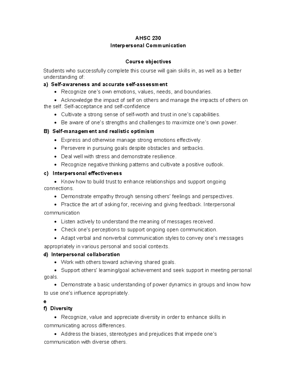 AHSC 230 Reflection #1 Winter 2024 - AHSC 230 Interpersonal ...