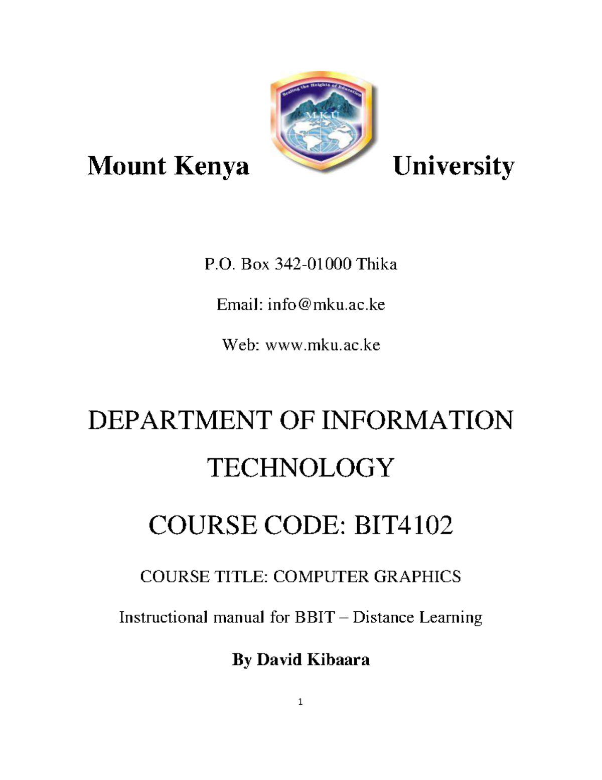 BIT4102 Computer Graphics - Mount Kenya University P. Box 342-01000 ...