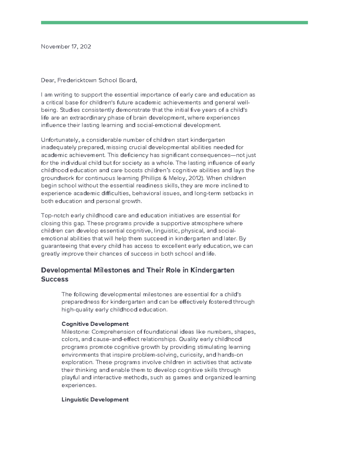 Letter - November 17, 202 Dear, Fredericktown School Board, I am ...