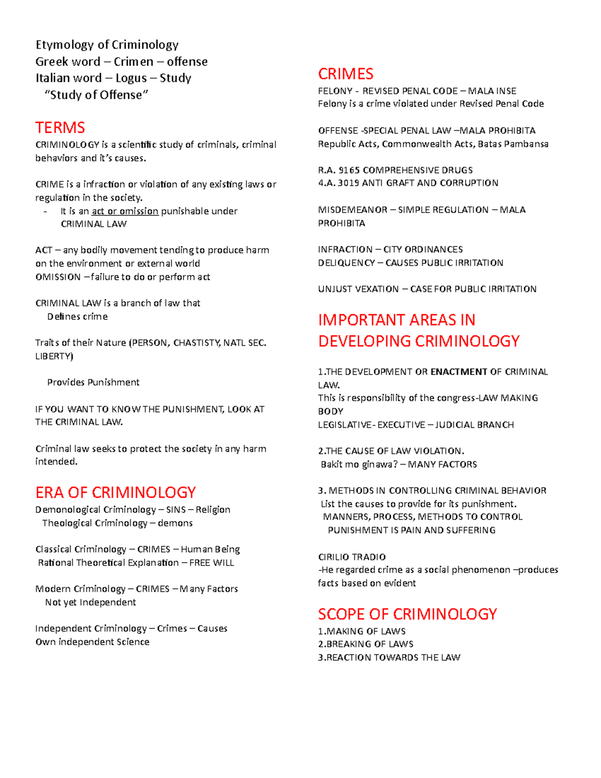 Criminology- Reviewer - Etymology of Criminology Greek word – Crimen ...