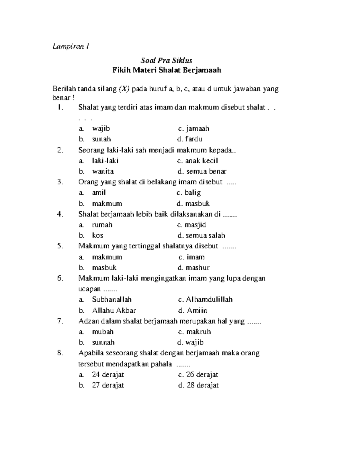 Contoh RPP Fikih - Rancangan Pembelajaran Fiqih - Lampiran I Soal Pra ...