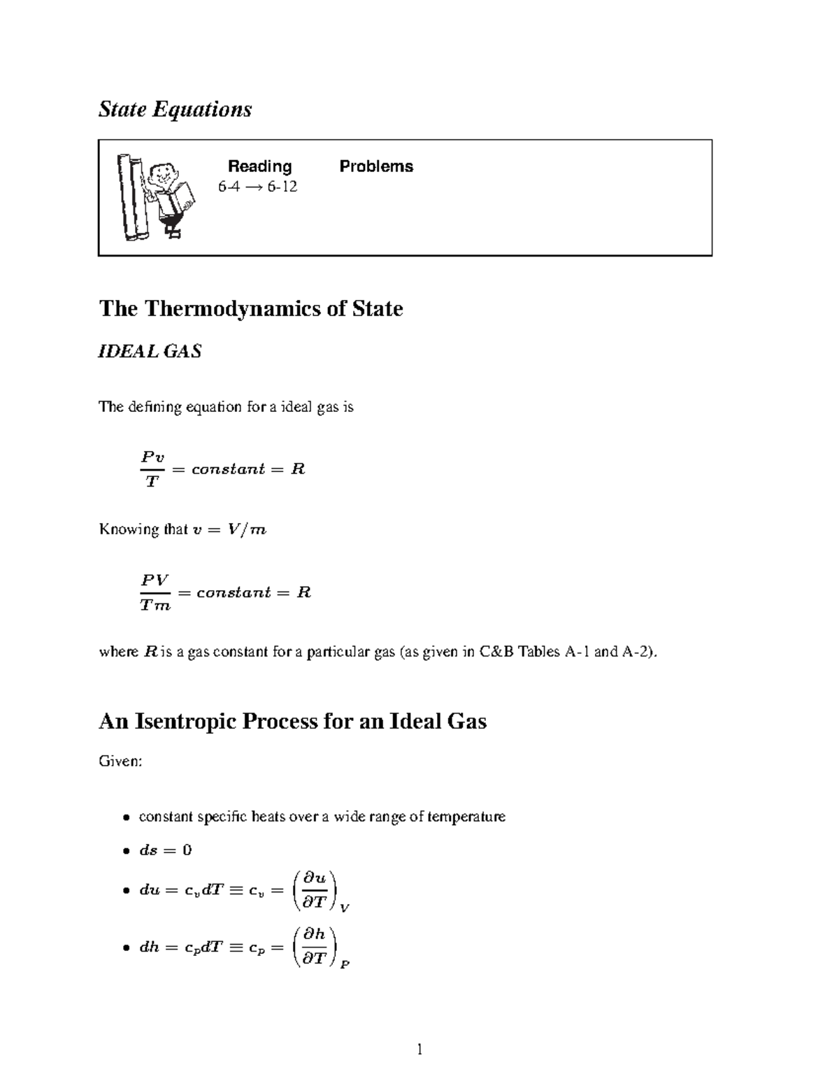 State of Gases Thermodynamics - State Equations Reading Problems 6-4 → ...