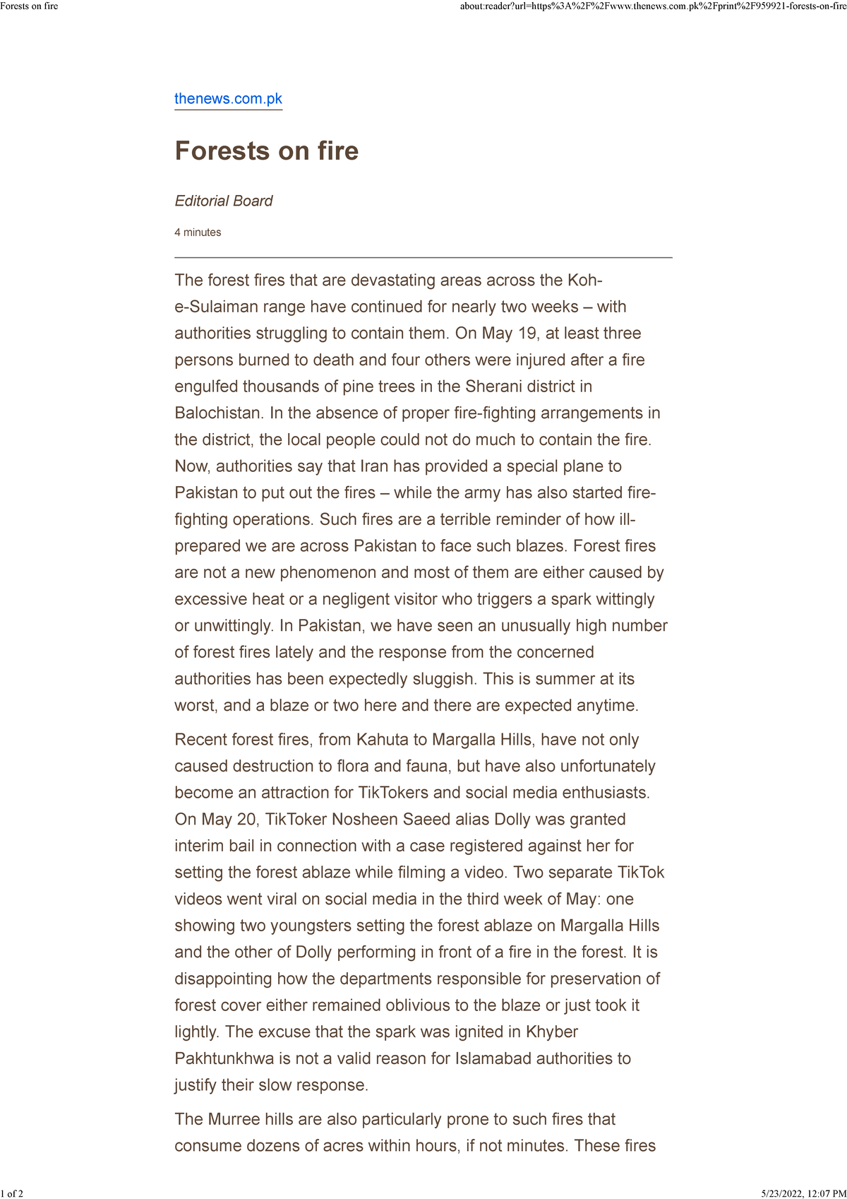 Forests on fire 23mamy 2022 - thenews.com Forests on fire Editorial ...