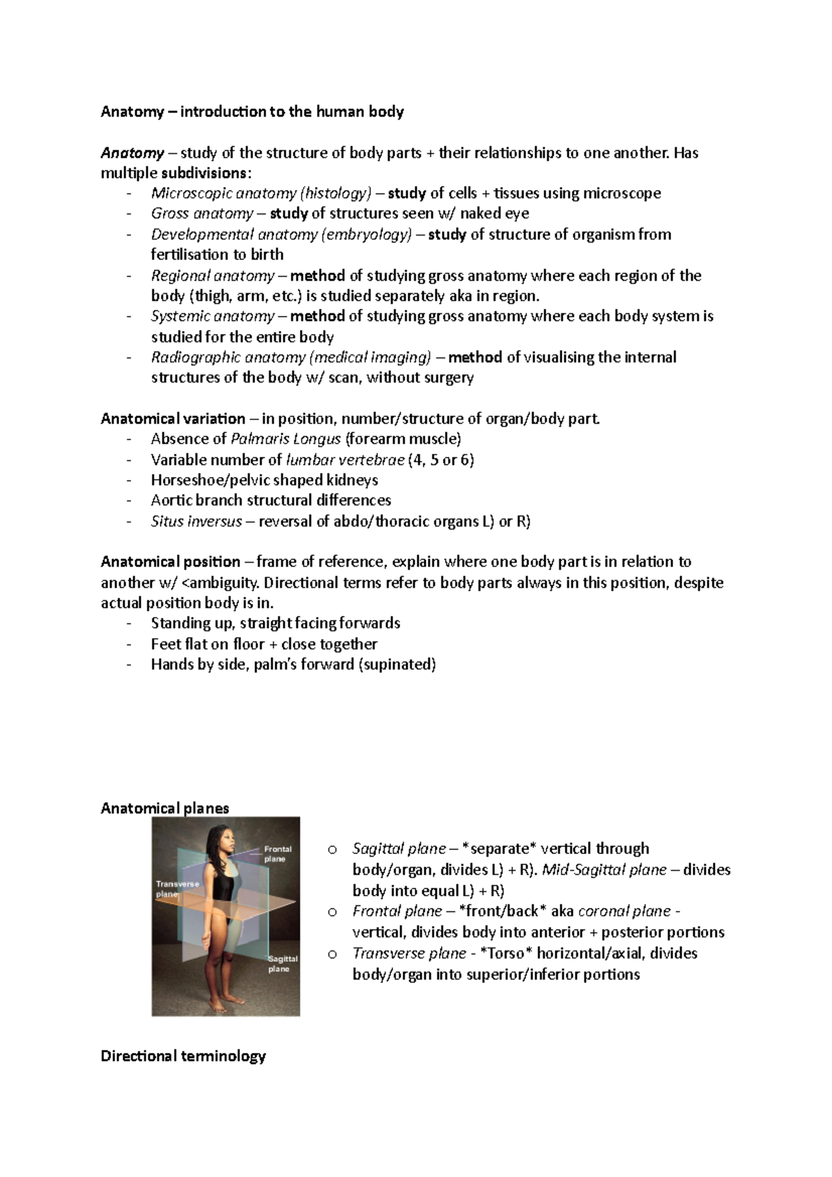 Anatomy - lecture 1 introduction to the human body - Anatomy ...