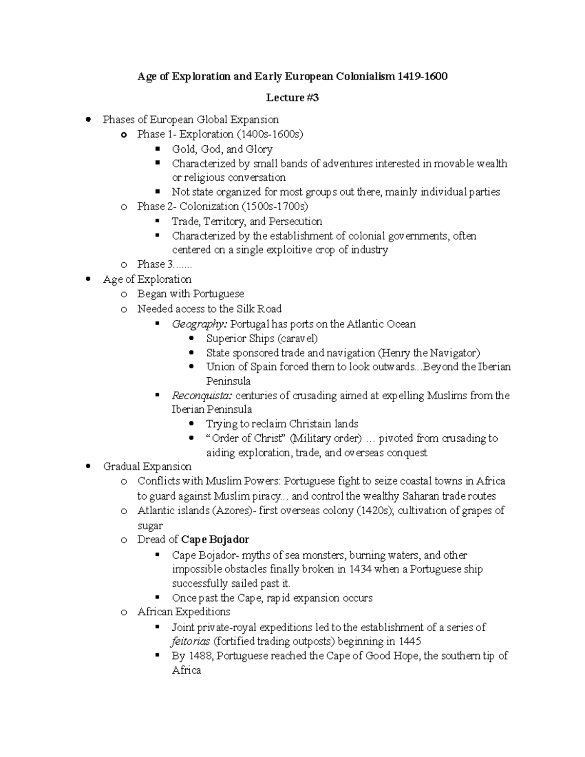 Lecture #3 Age of Exploration - Age of Exploration and Early European ...