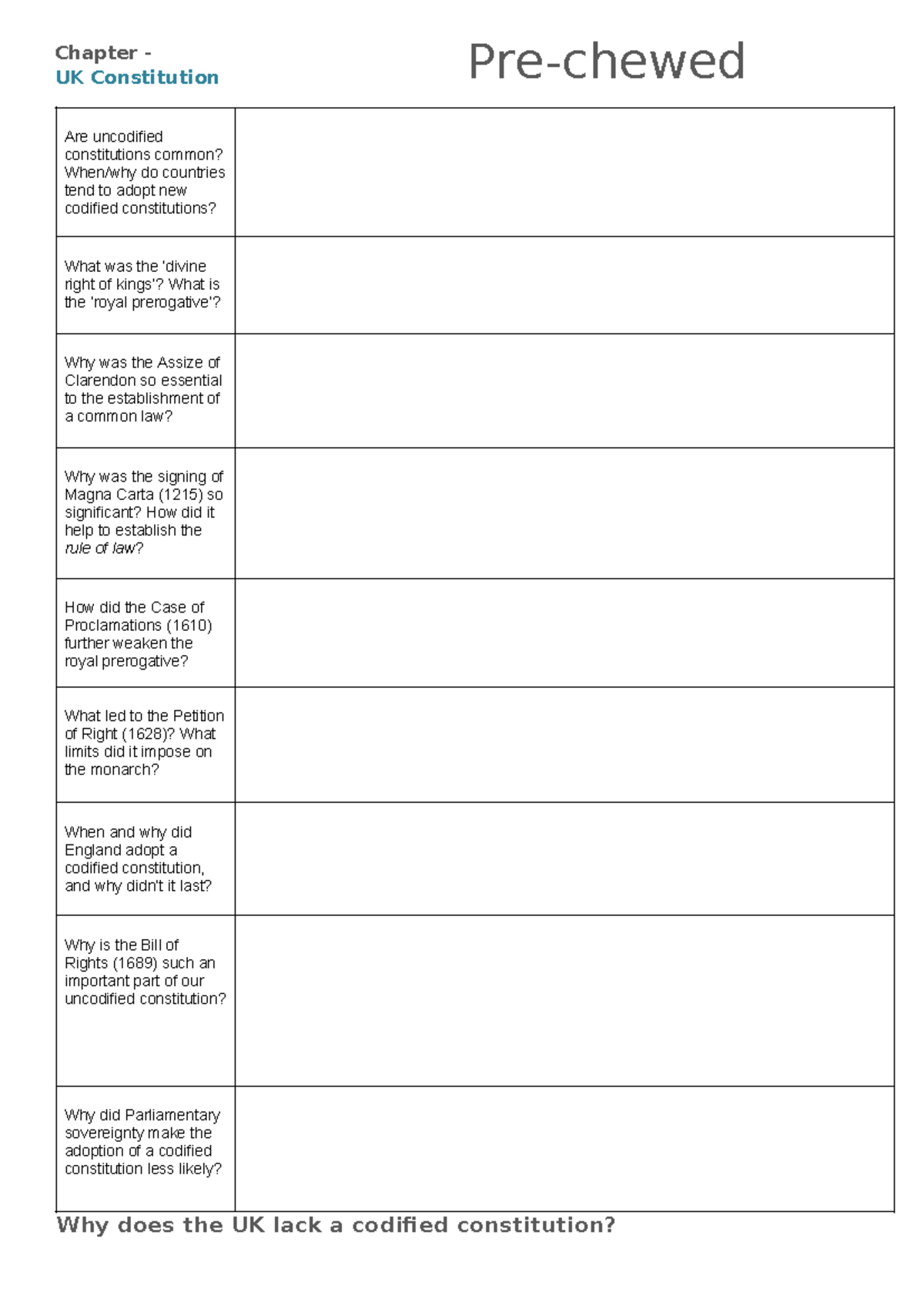 Why is the uk constitution uncodified worksheet - Chapter - UK ...