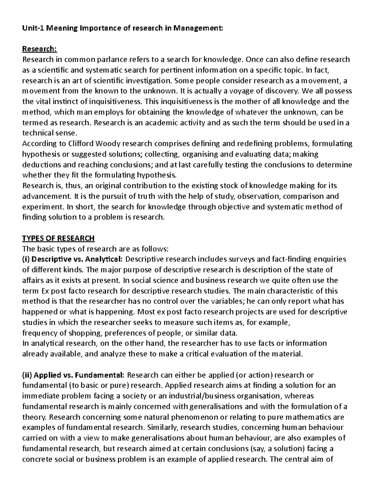 Research Methodology - Unit-1 Meaning Importance of research in ...