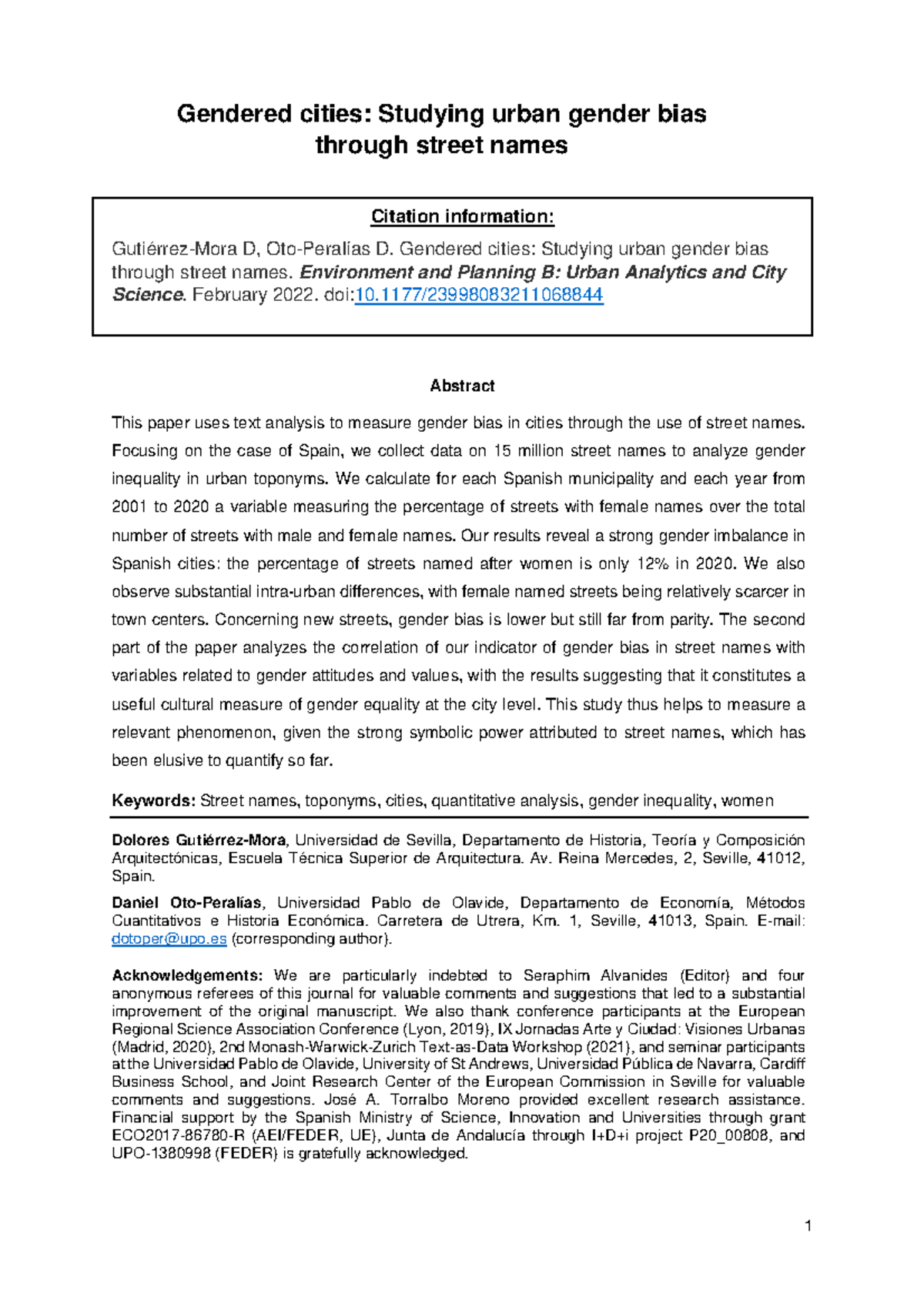 A 6 (GF) Complete journal article - Gendered cities: Studying urban ...