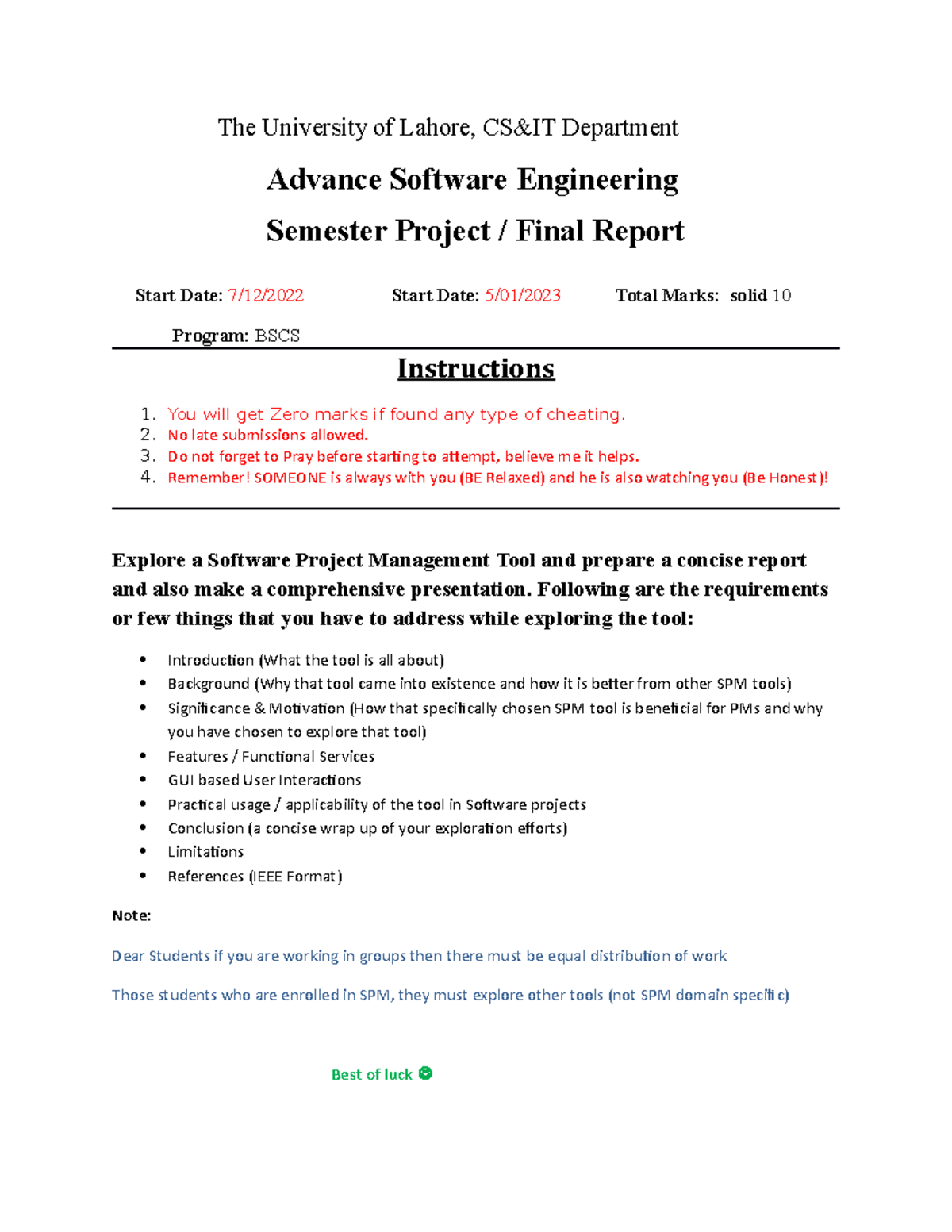 ASE Final Report - fedrse - The University of Lahore, CS&IT Department Advance Software - Studocu