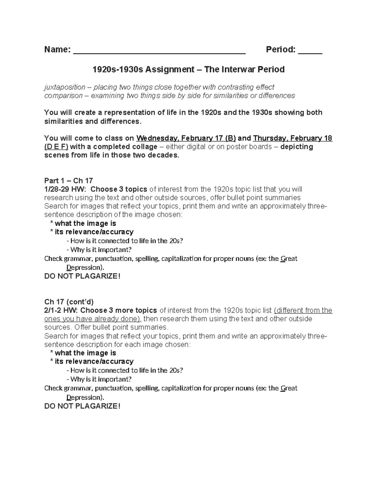 1920s-1930s GW Activity 2020-21 - Name ...