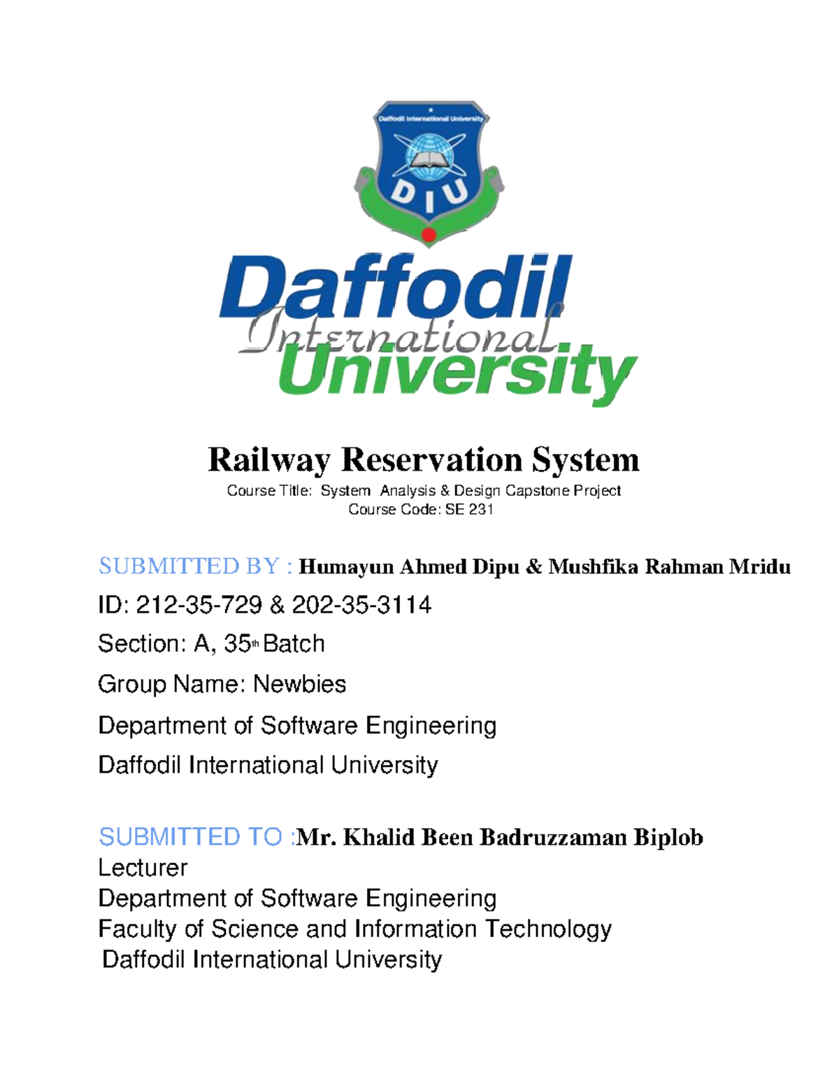 202 35 3114 project final presentation - Railway Reservation System ...