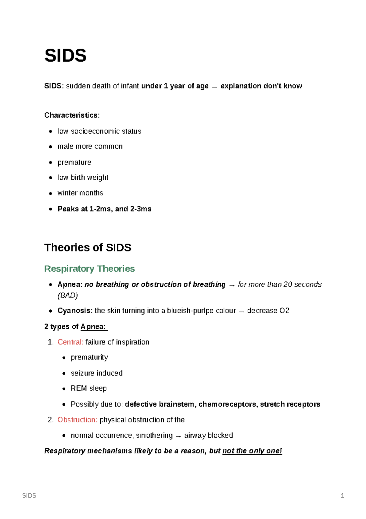 SIDS - Lecture notes SIDS - PATHOL 3200 - Adelaide University - Studocu