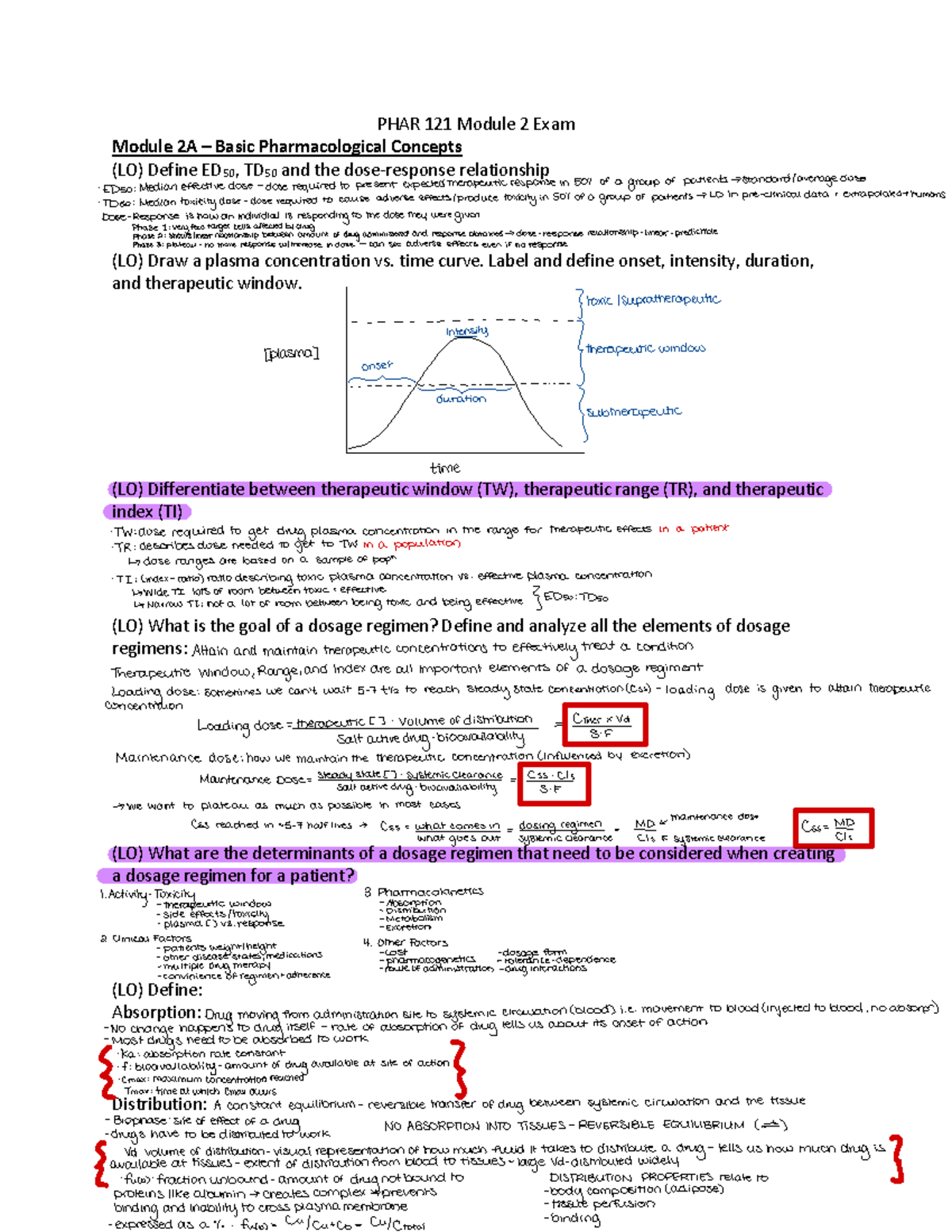 PHAR 121 Module 2 Exam - PHAR 121 Module 2 Exam Module 2A – Basic Pharmacological Concepts (LO ...