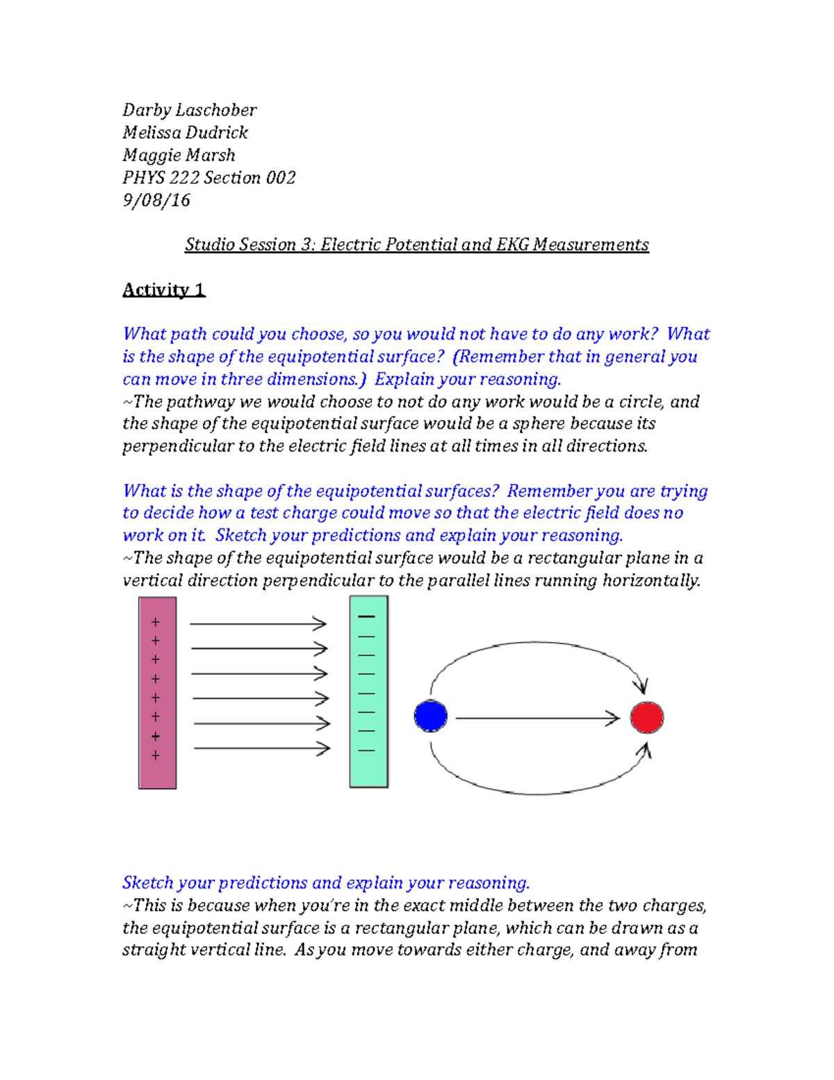 3 Equipotentials & EKG - Lab - Darby Laschober Melissa Dudrick Maggie ...