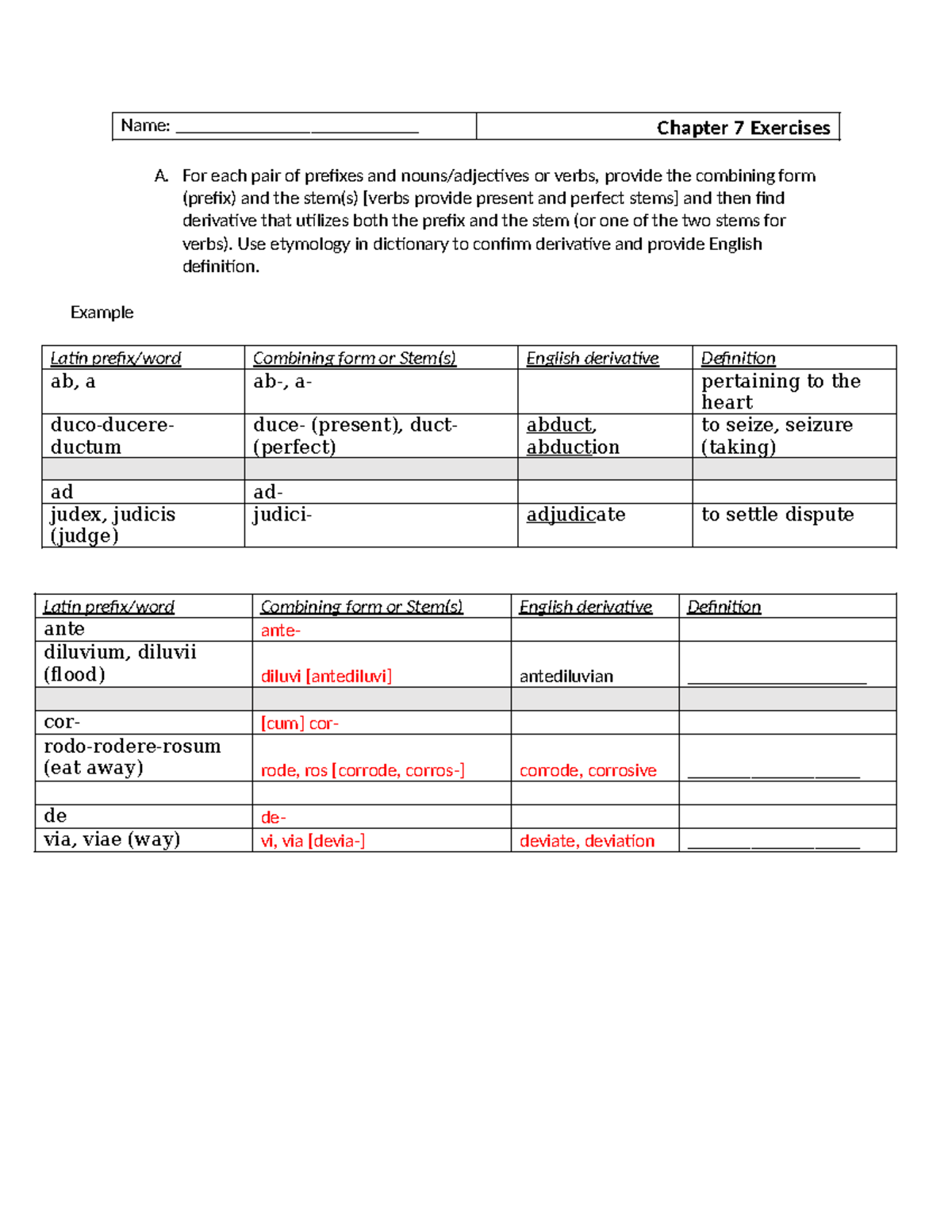 sociology classwork - Name: ___________________________ Chapter 7 Exercises A. For each pair of ...