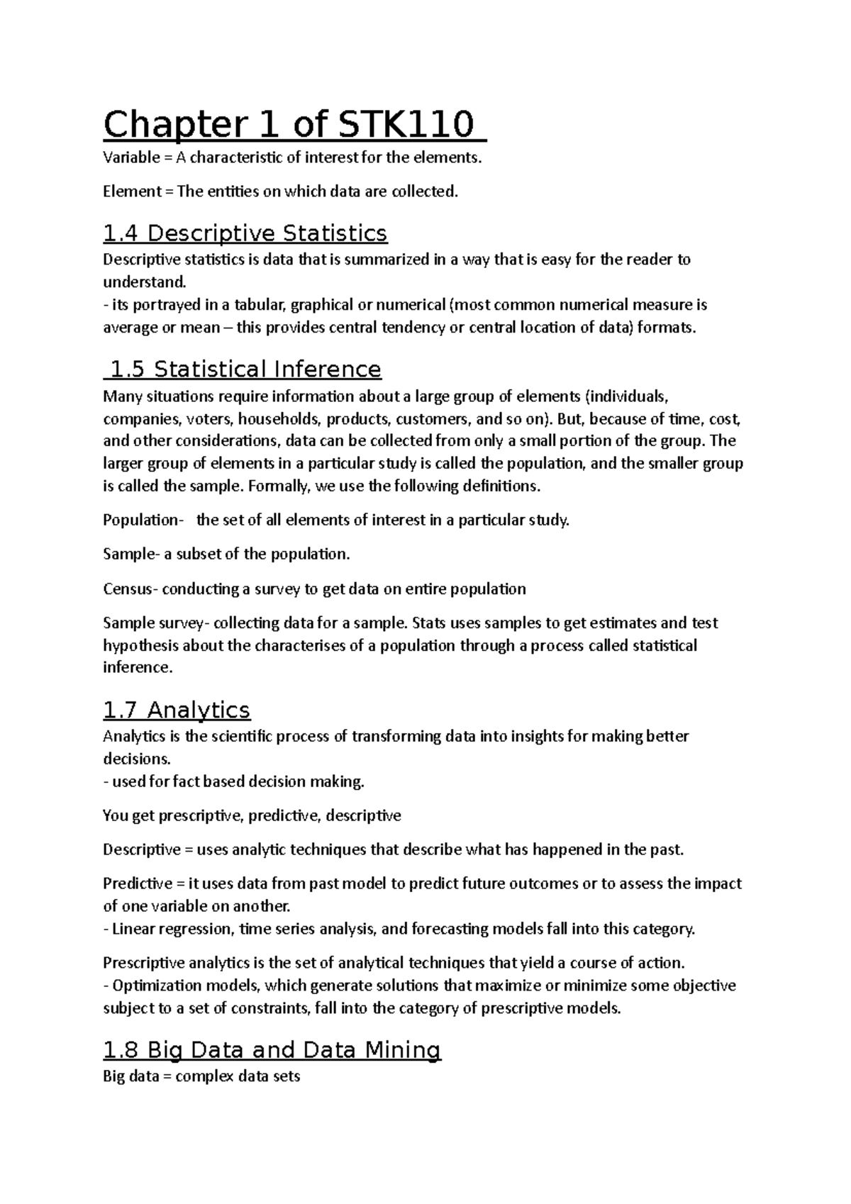 Chapter 1 notes for STK110 - Chapter 1 of STK Variable = A ...