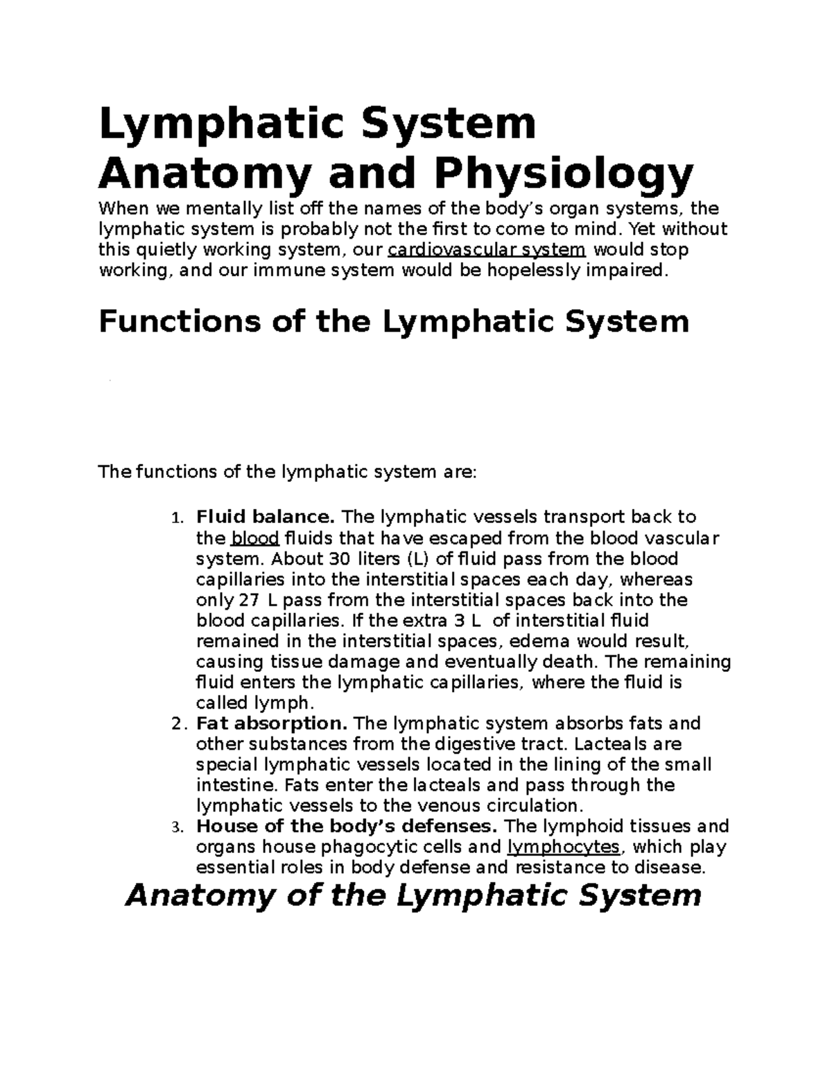 Lymphatic System Anatomy and Physiology - Lymphatic System Anatomy and ...