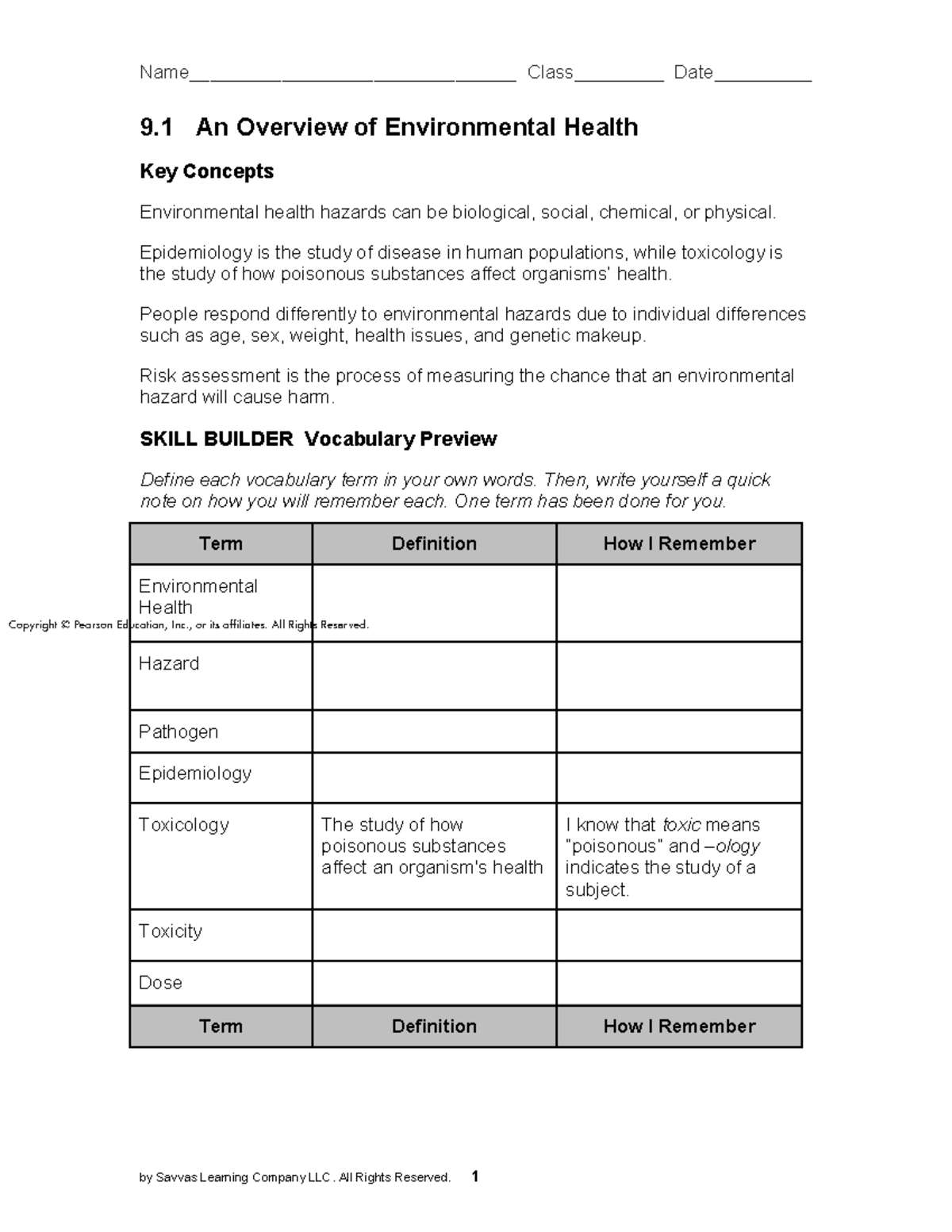 ENV21 09 01 Wkbk Lesson - good - 9 An Overview of Environmental Health ...