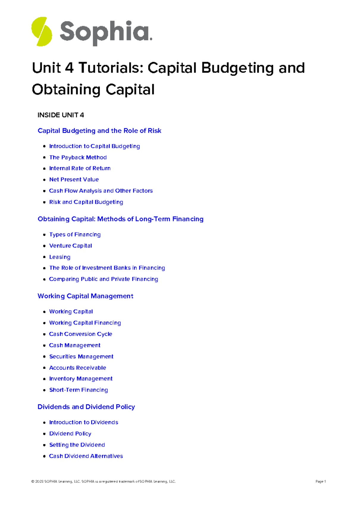 Unit 4 tutorials capital budgeting and obtaining capital - Unit 4 ...