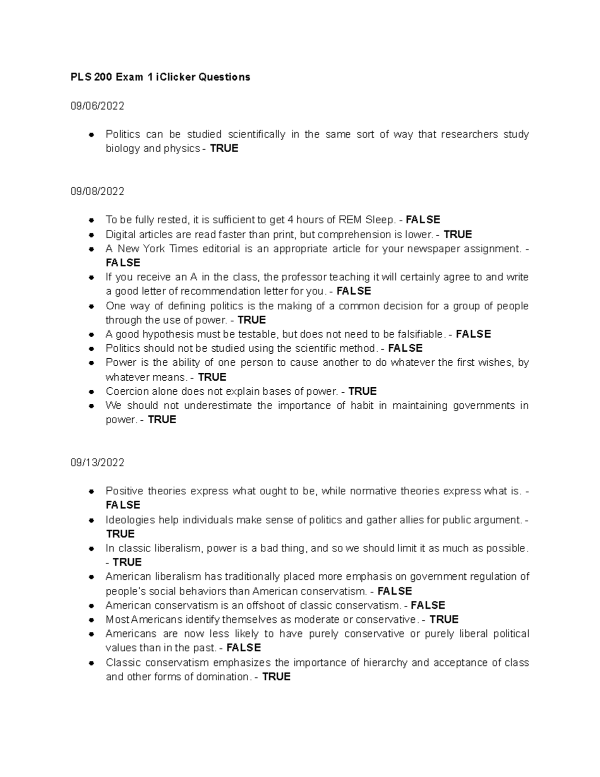 PLS 200 EXAM 1 - Exam Practice Questions - PLS 200 Exam 1 iClicker ...