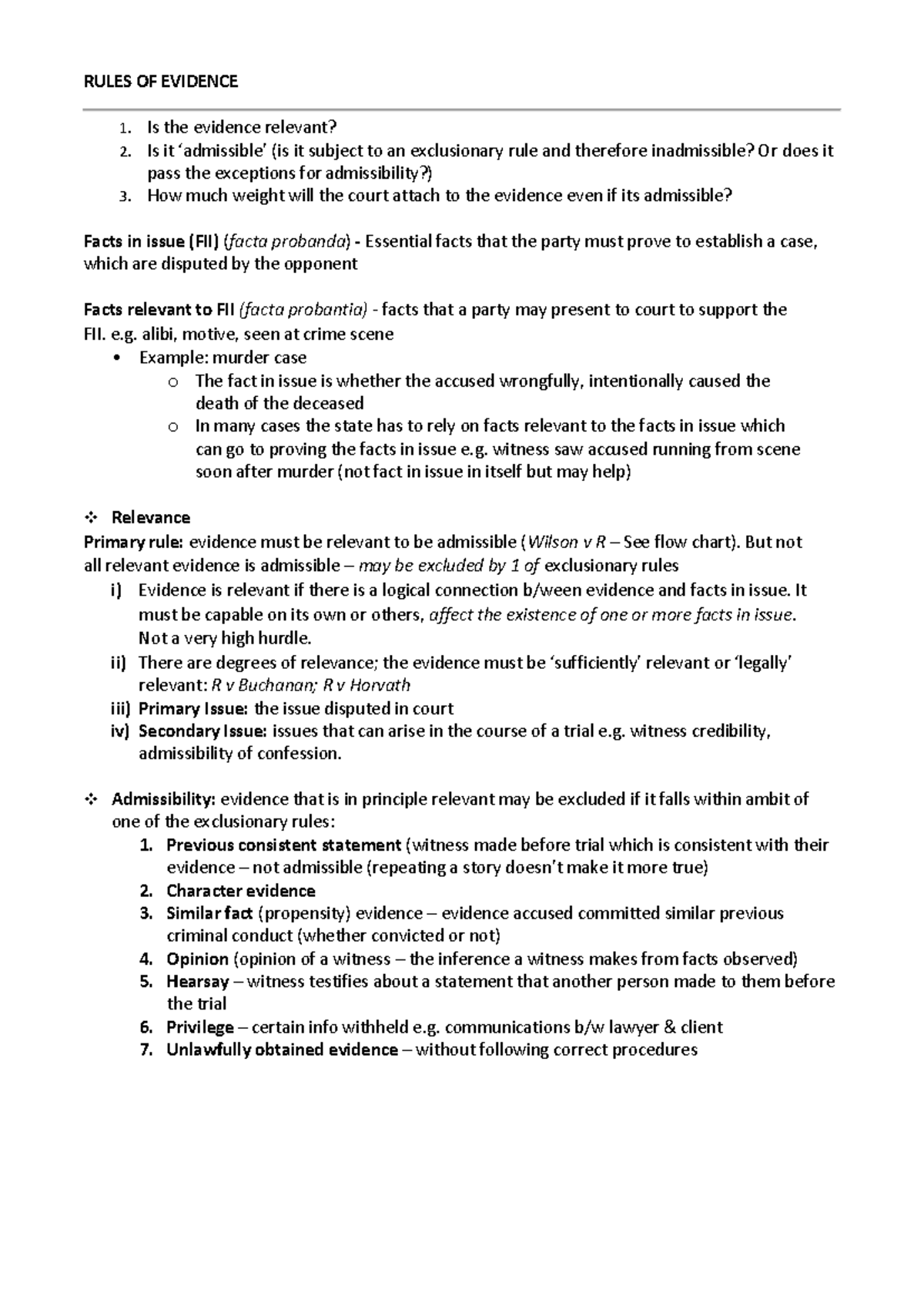 Rules of Evidence: Relevance Admissibility and Weight - Studocu