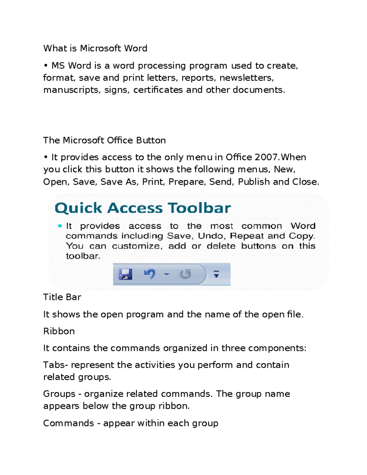 Document - Microsoft word - What is Microsoft Word • MS Word is a word ...