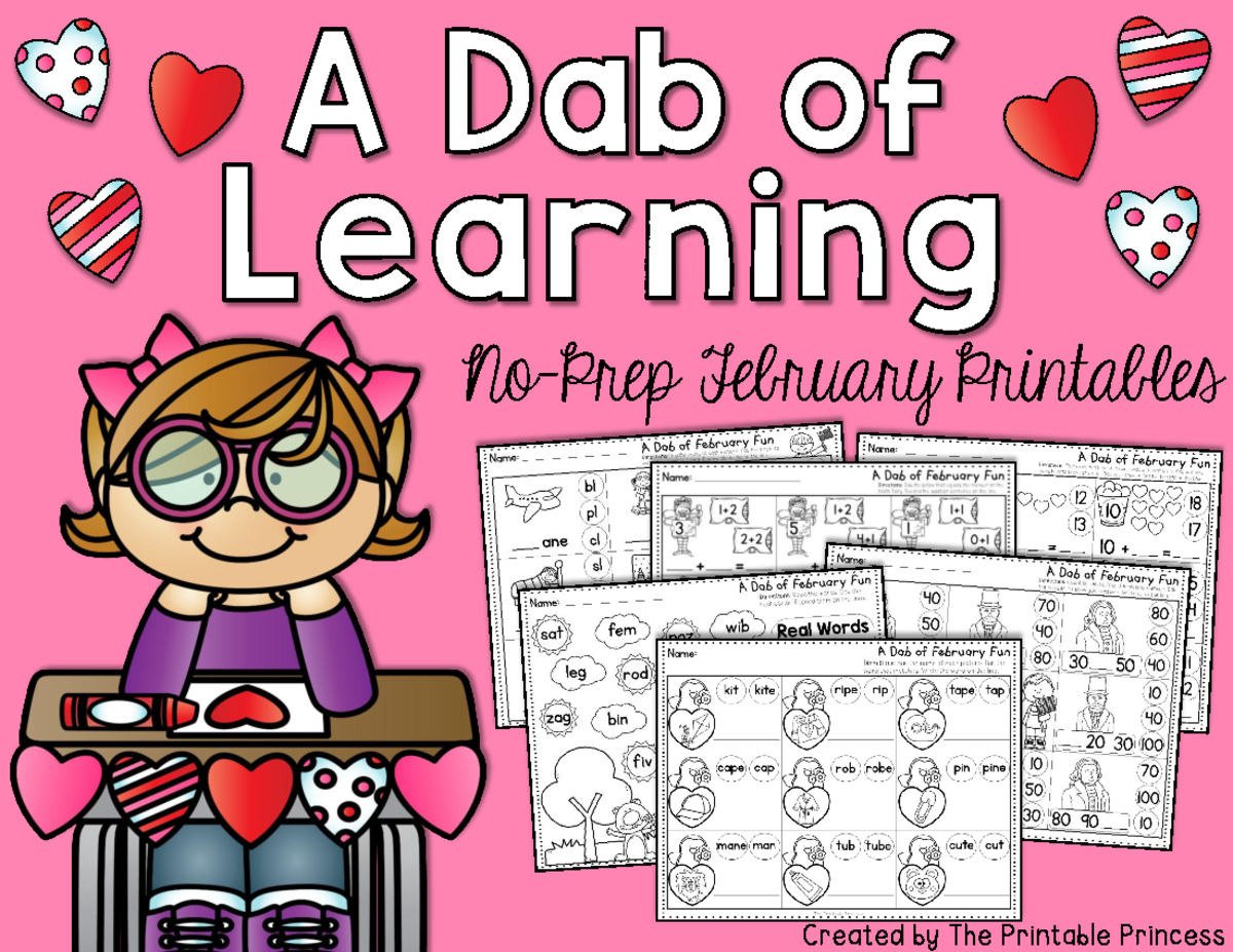 Feb Dab Math:Literacy Kinder - No-Prep February Printables Created by ...
