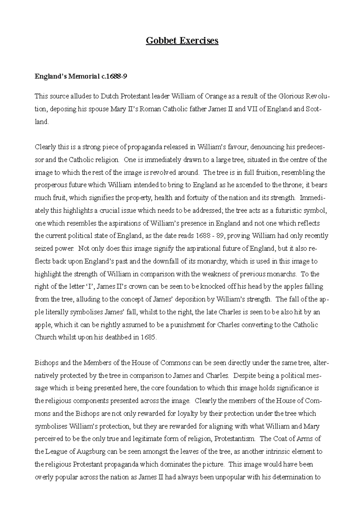 Gobbet Analysis Exercises Final Draft - Gobbet Exercises England’s ...